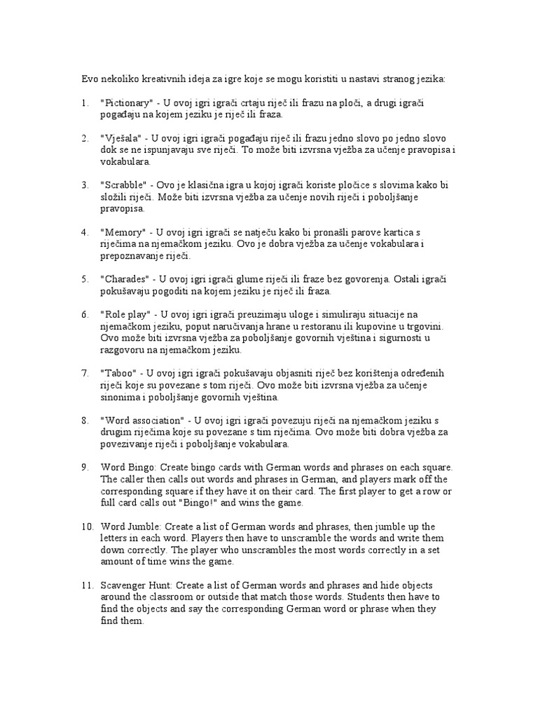 Igre Za Sat Stranog Jezika | PDF