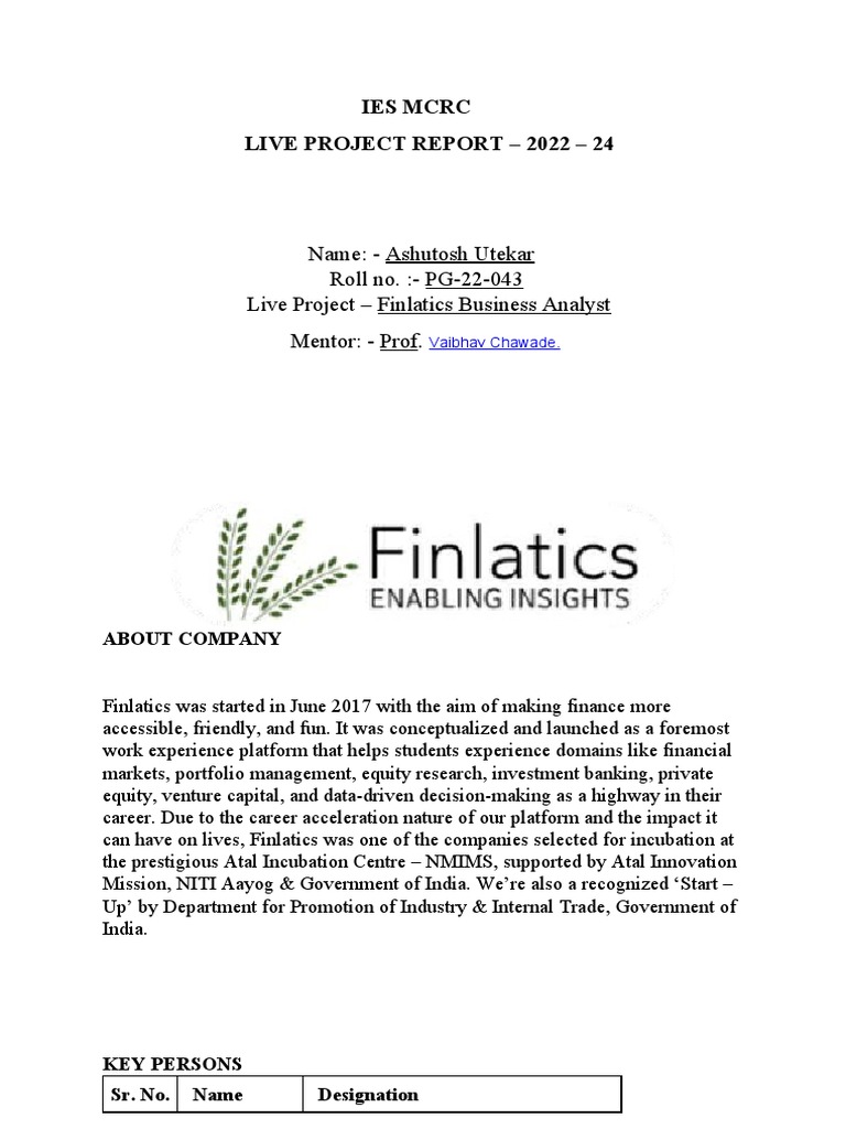 Finlatics Business Analyst Report | PDF