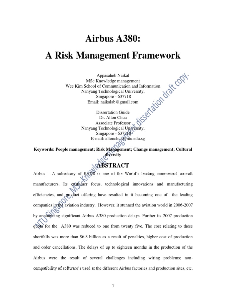 Airbus A380 Risk Management Analysis | PDF