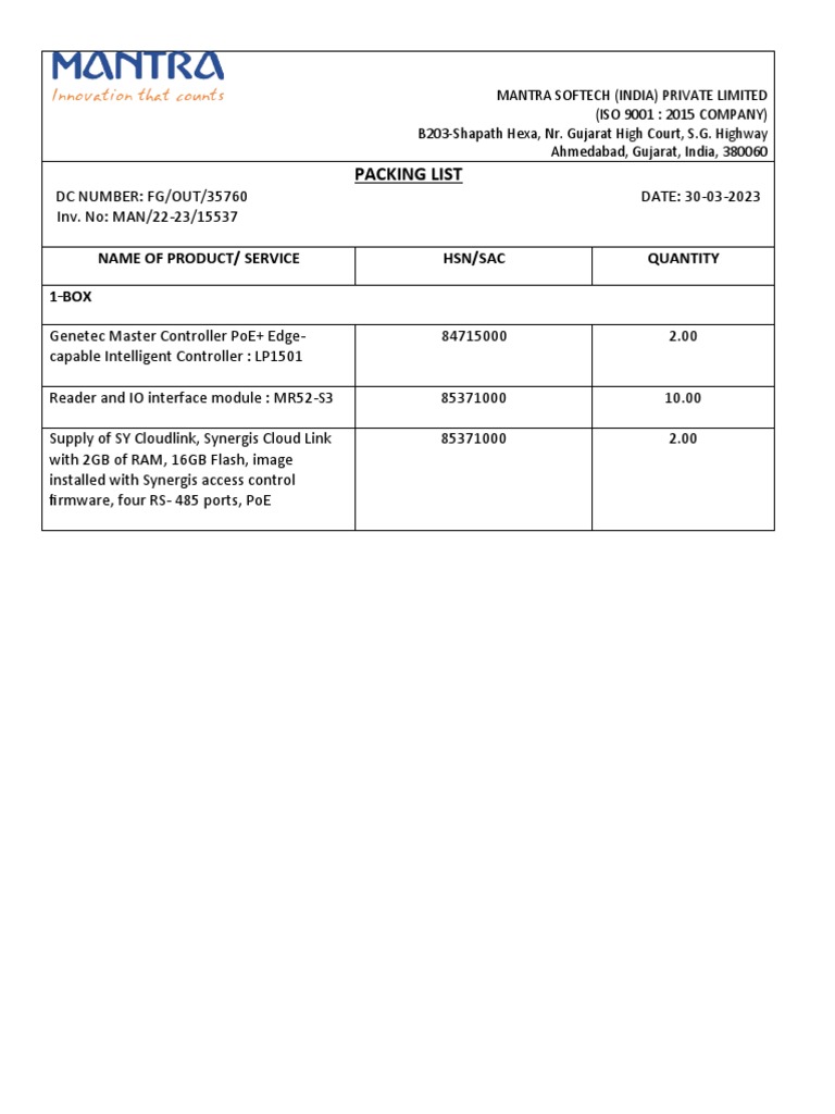 Packing list 15537.docx | PDF