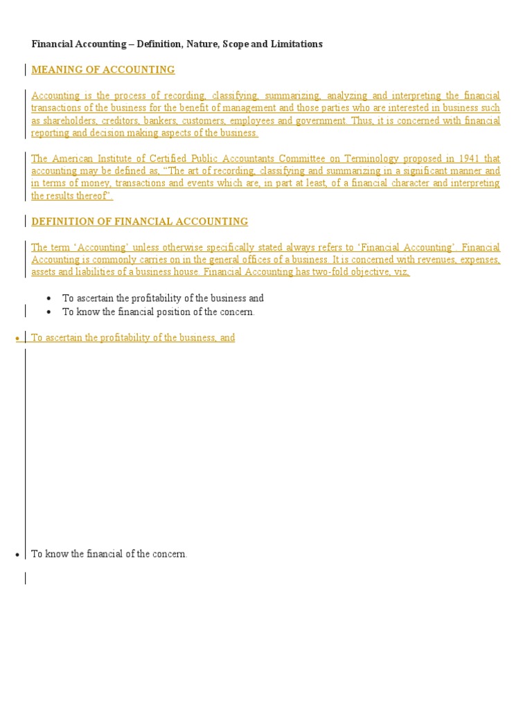 Financial Accounting Nature and Scope, Importance | PDF