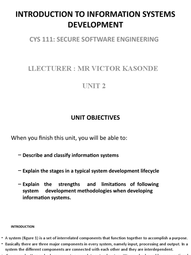 Unit 2 Introduction To Information Systems Development Pdf Software Development Process
