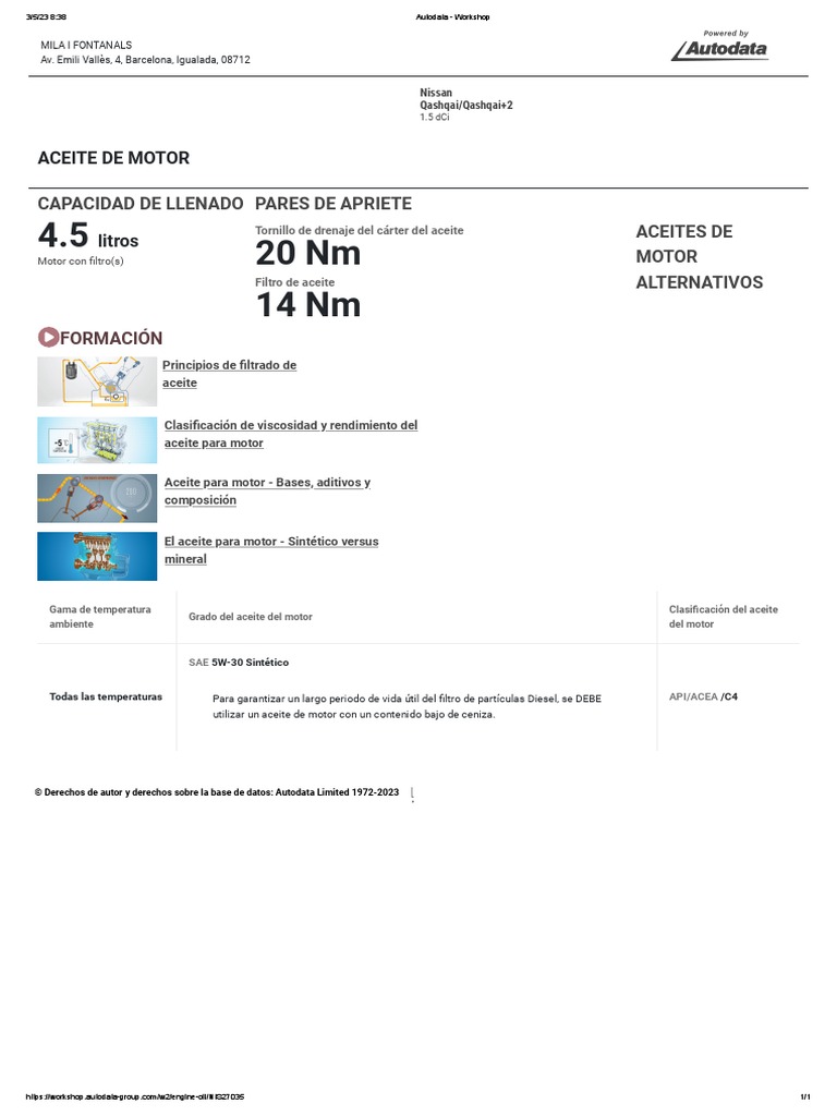 Autodata - Workshop | PDF | Aceite de motor | Lubricante