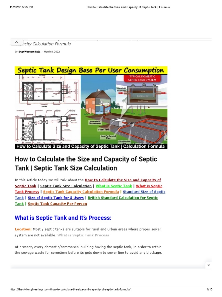 Septic Tank Size Calculation Guide Pdf Science And Mathematics