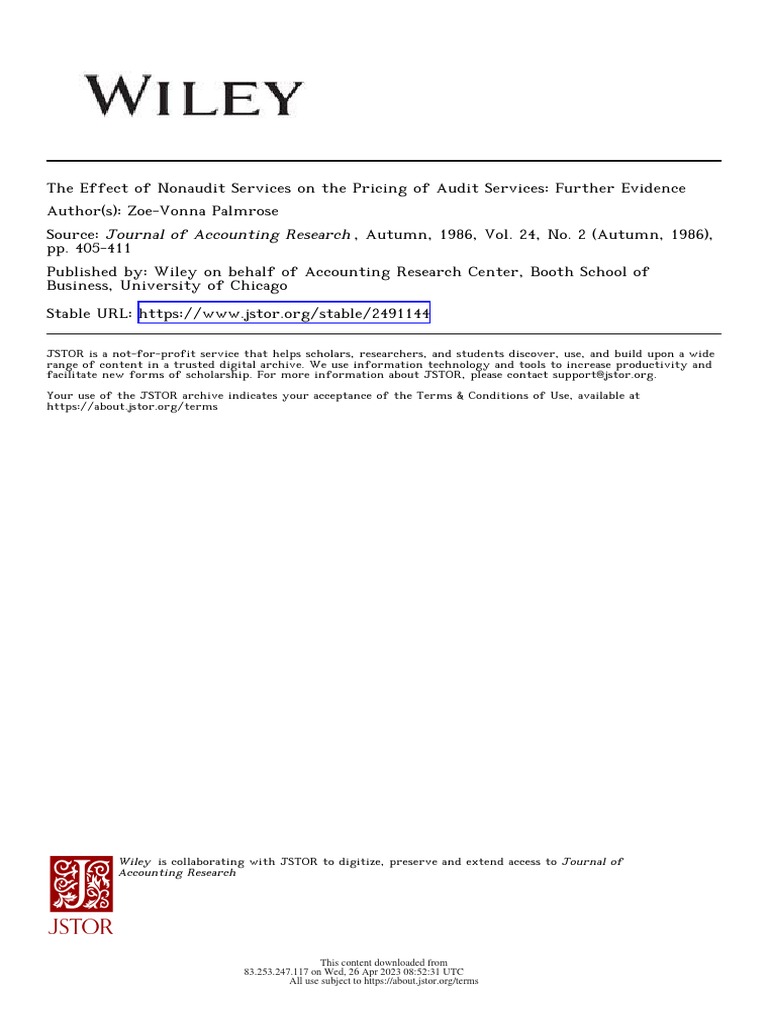 1986 - Palmrose, Z. v. - The Effect of Nonaudit Services On The Pricing ...