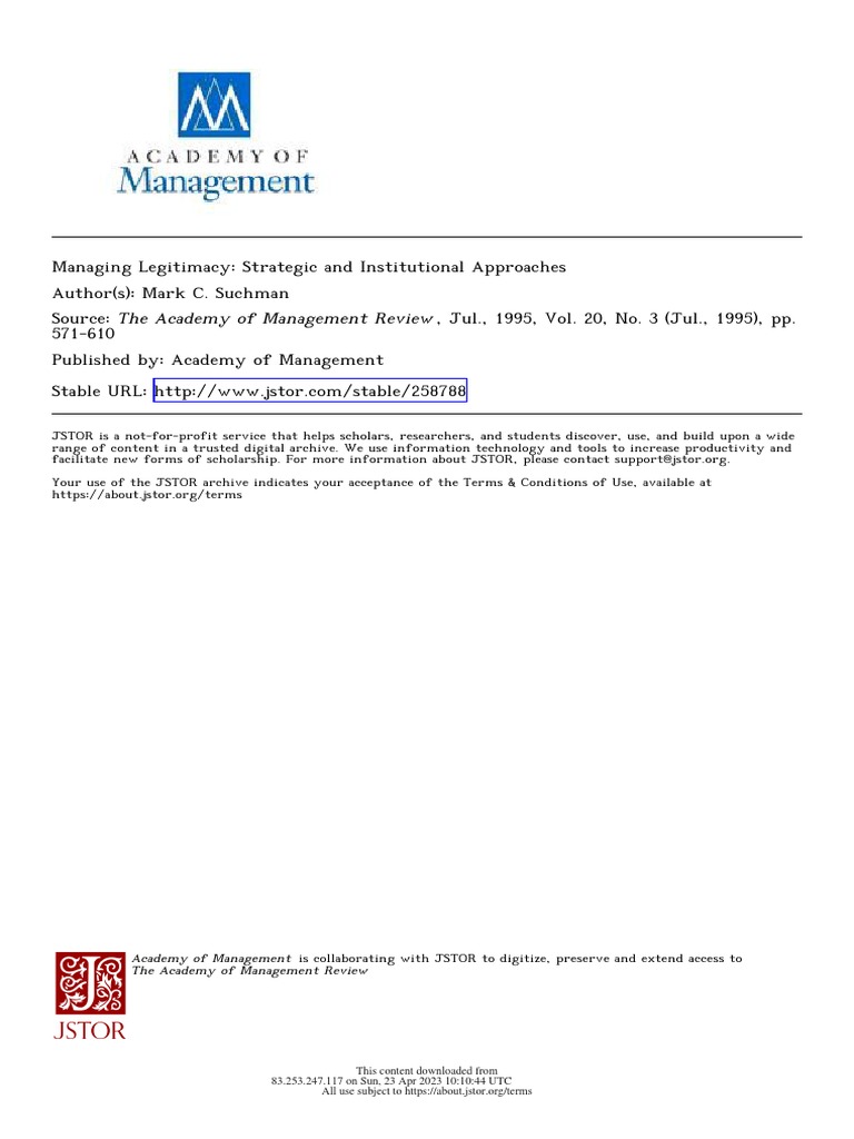 1995 - Suchman, M. C. - Managing Legitimacy Strategic and Institutional ...