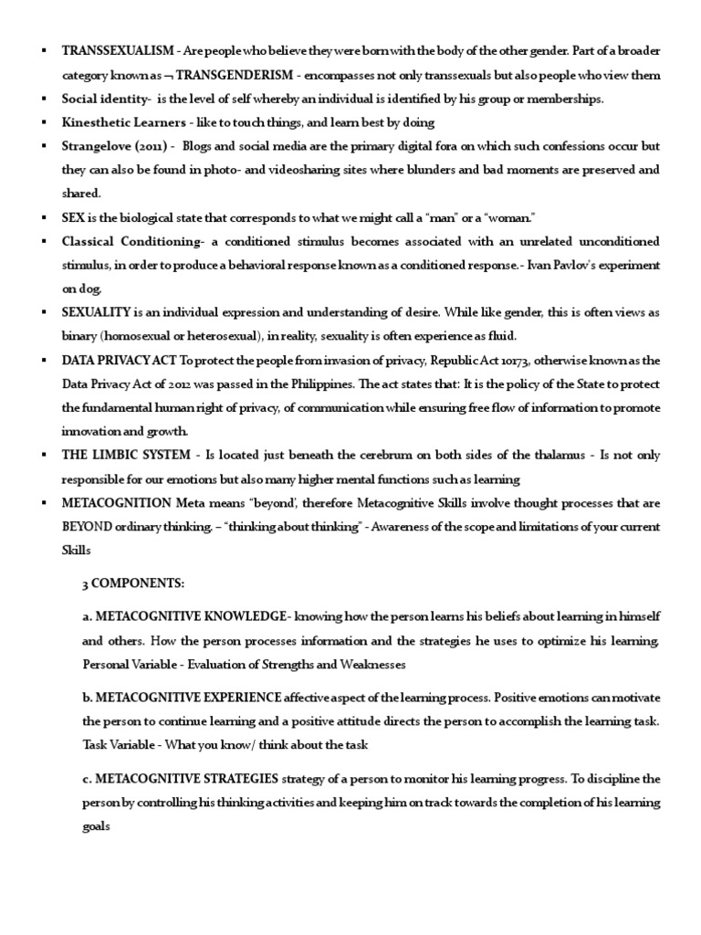 Uts Pointers With Reviewer - Eli PDF | PDF | Sexual Arousal | Self Esteem