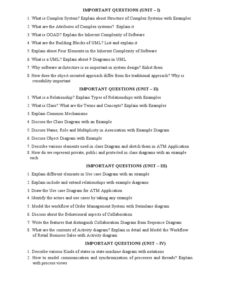 OOAD Unit Wise Imp Questions | PDF