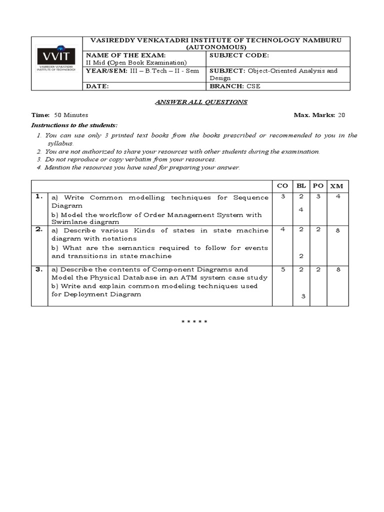 Ooad Mid - 2 Ob QP | PDF
