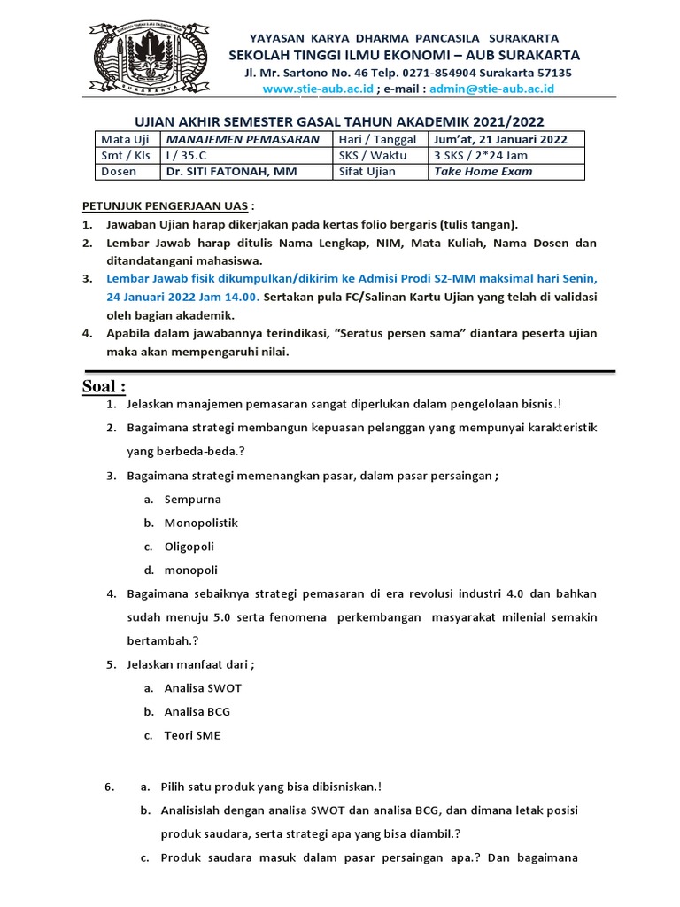 UAS 35 C PEMASARAN Dr. SITI | PDF