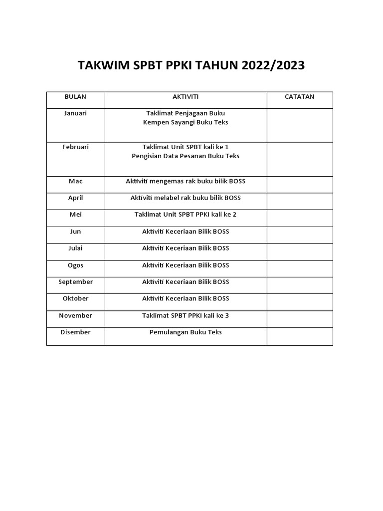 Takwim SPBT | PDF