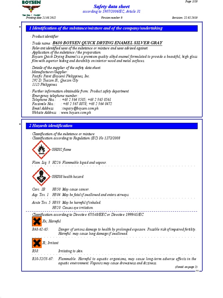 B630 Boysen Quick Drying Enamel Silver Gray PDF | PDF | Dangerous Goods ...