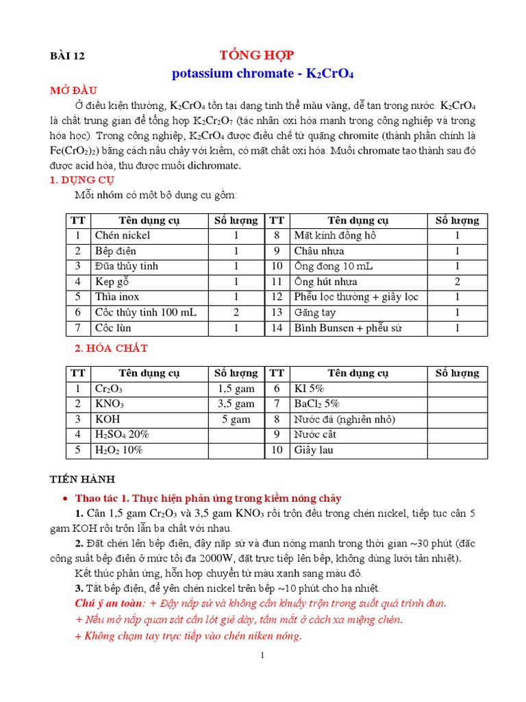 Bai 12. Tong Hop Potassium Chromate PDF | PDF