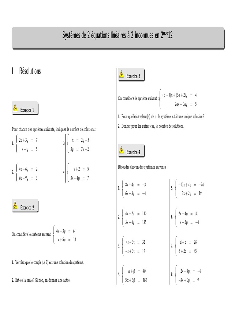 Systèmes d'équations linéaires en 2nd | PDF