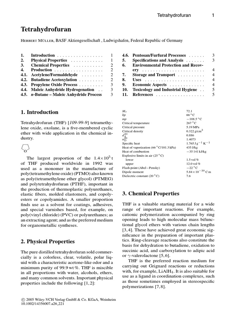 Tetrahydrofuran PDF | PDF | Tetrahydrofuran | Polyurethane