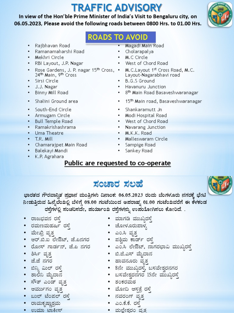 Traffic Advisory Bengaluru | PDF
