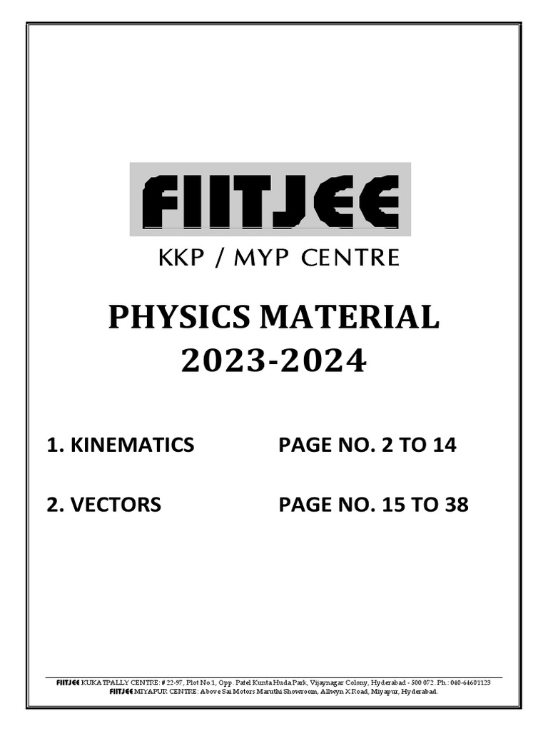 Kinematics and Vectors Study Material | PDF