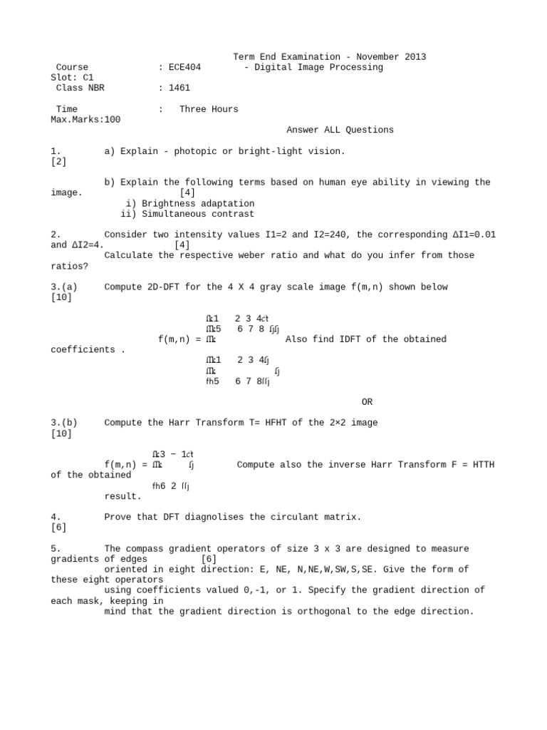 VIT Image Processing Question Paper | PDF | Image Segmentation ...