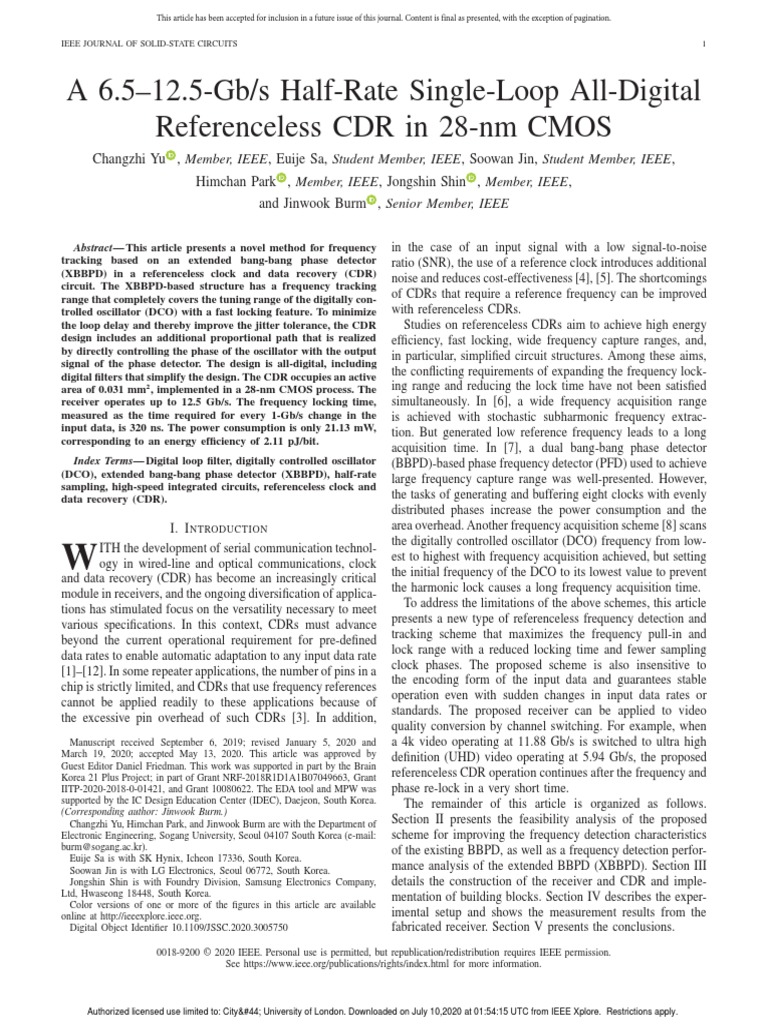 A 6.5-12.5-Gbs Half-Rate Single-Loop All-Digital CDR | PDF | Detector (Radio) | Sampling (Signal ...
