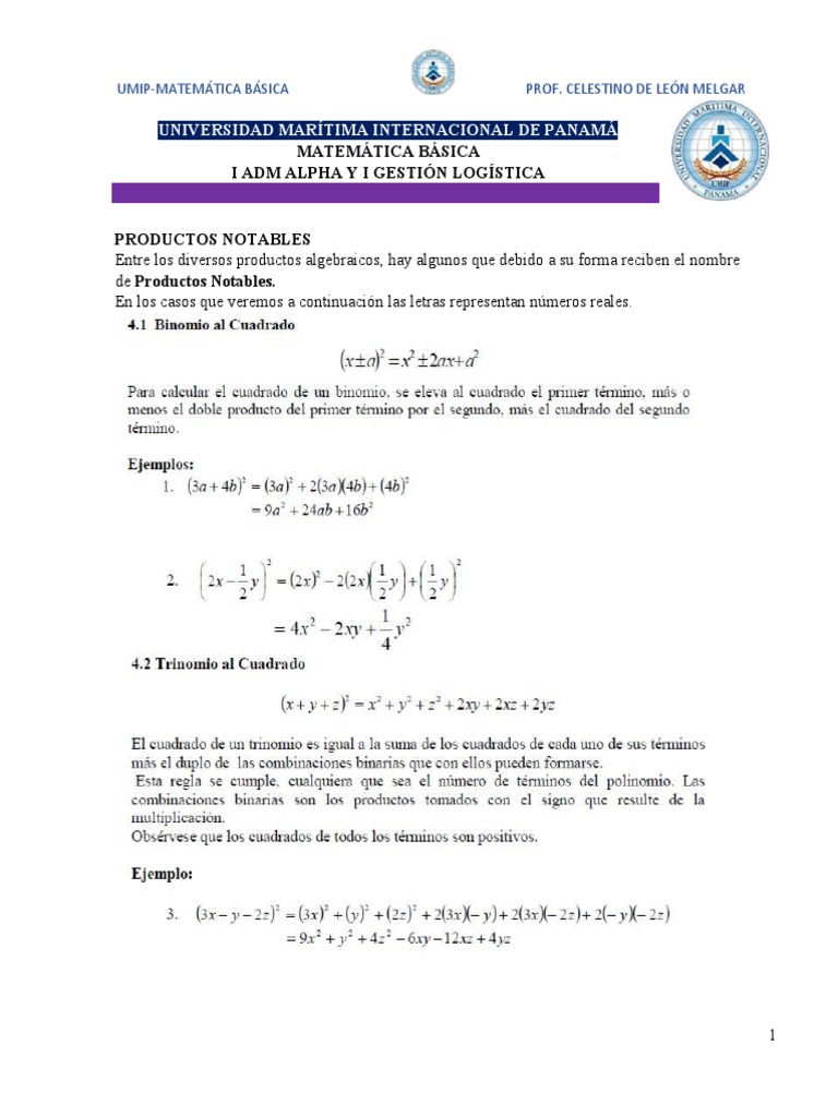 Módulo 1 - Álgebra - Productos Notables Listo | PDF