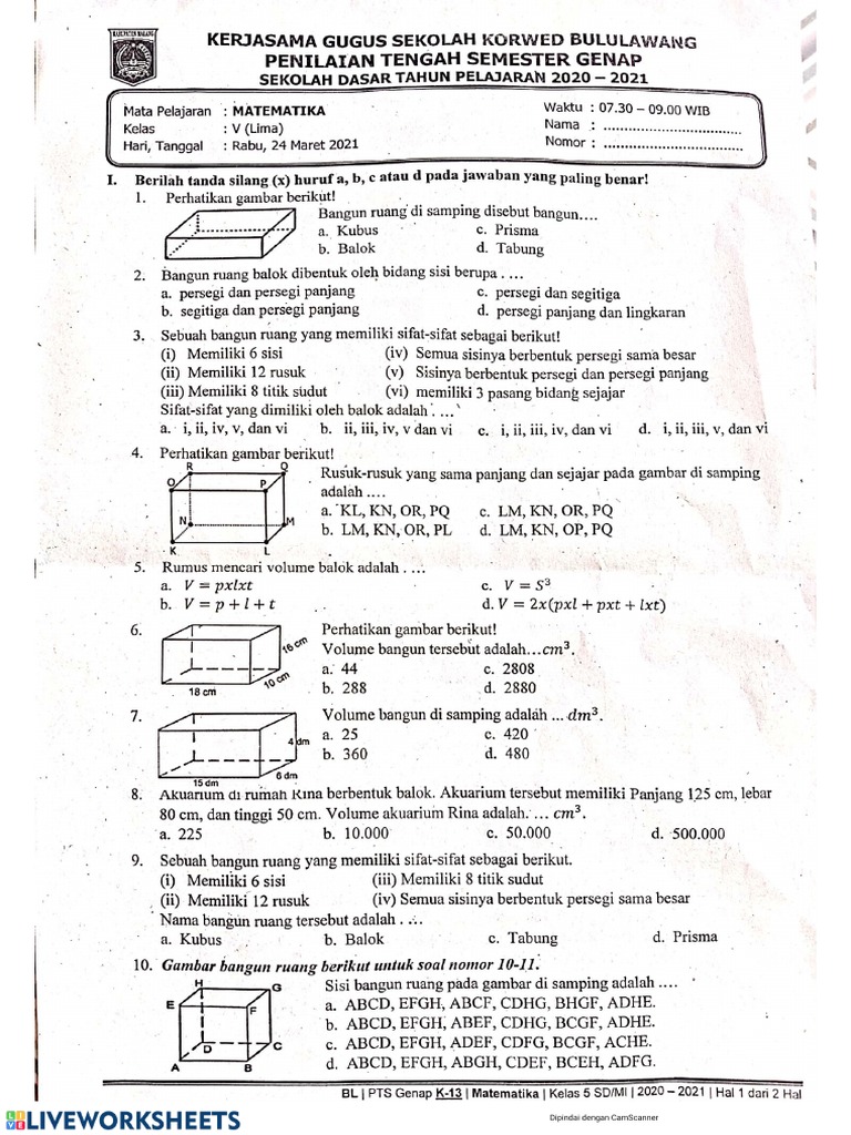Soal Matematika Kubus Dan Balok PDF | PDF