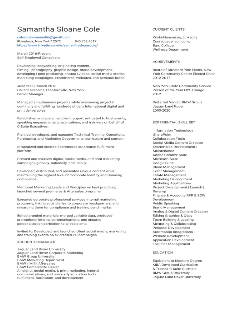 Samantha Sloane Cole Resume 2021 PDF | PDF