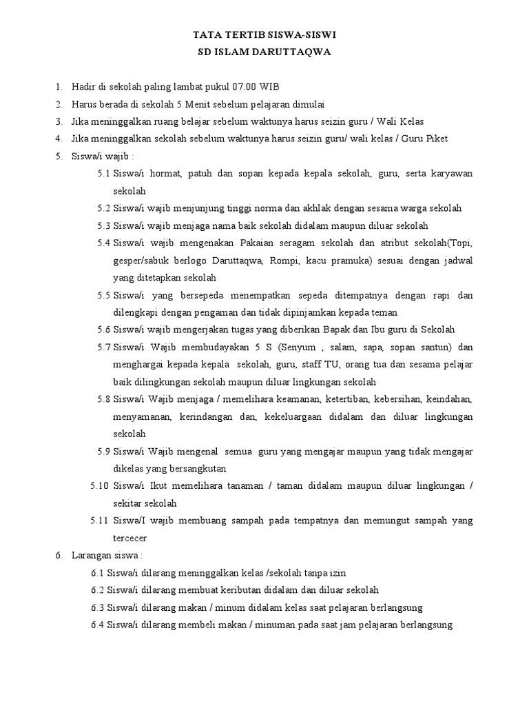 Tata Tertib Siswa Daruttaqwa Pdf