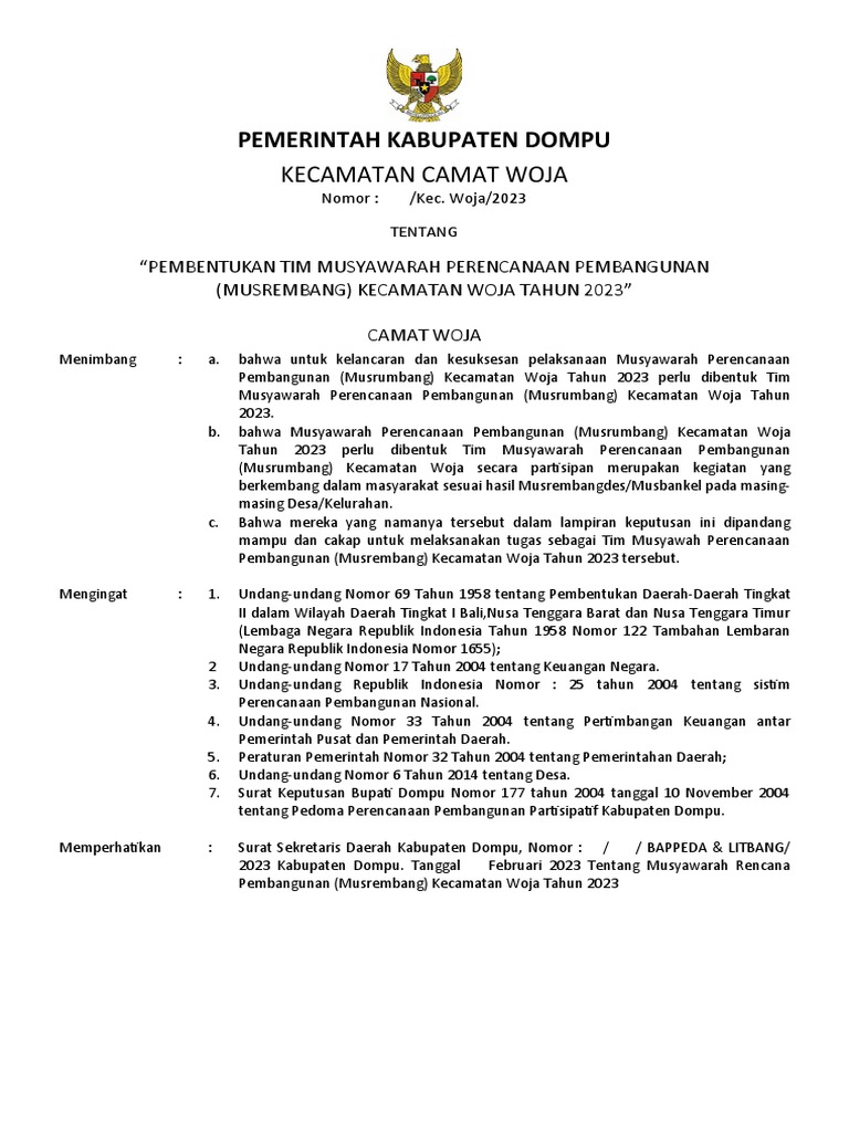 Pembentukan Tim Musrembang Woja 2023 | PDF