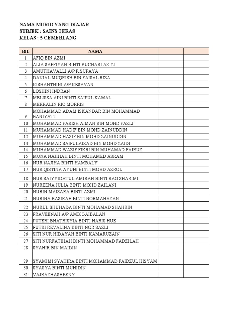 NAMA MURID TCER YATIE 2023.xlsx | PDF