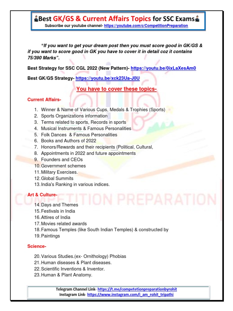 IMP GK GS TOPICS FOR SSC Exams PDF | PDF