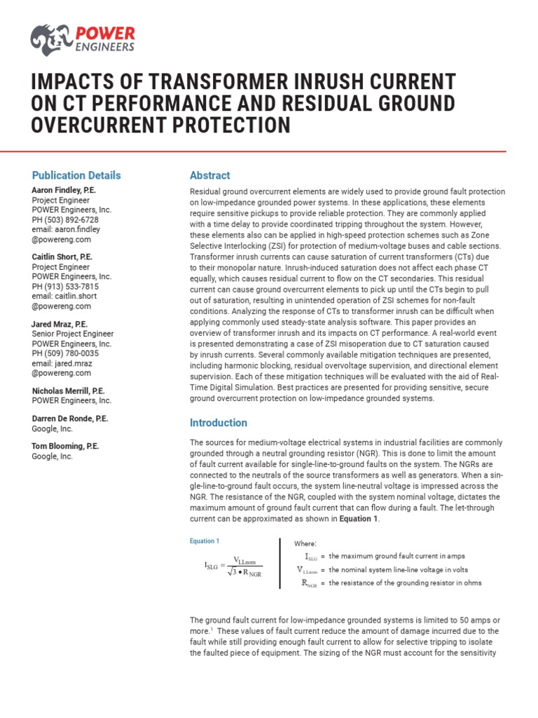 Impacts of Transformer Inrush On CT Performance and Residual Overcurrent Protection PDF | PDF