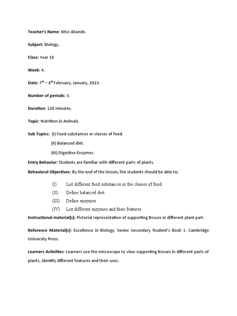 Week 3 Biology Lesson Note SS1 | PDF