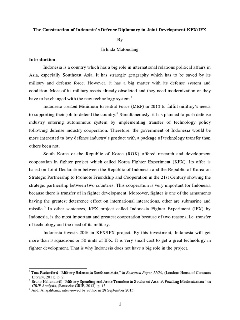 The Construction of Indonesia’s Defense Diplomacy in Joint Development ...