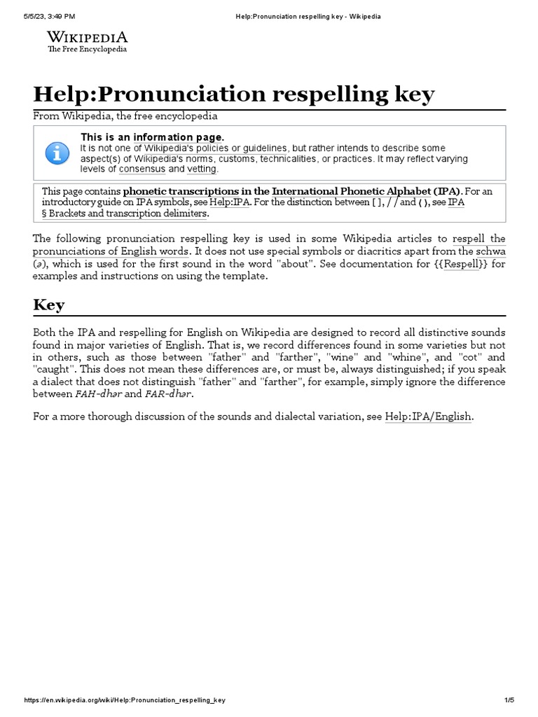 Help - Pronunciation Respelling Key - Wikipedia PDF | PDF