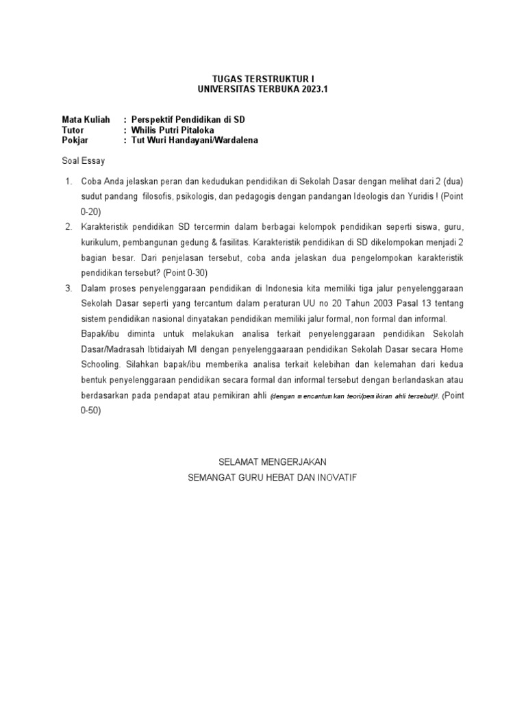 Tugas 1 Perspektif Pendidikan Di SD | PDF