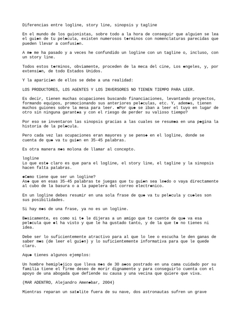 Diferencias entre logline, story line, sinopsis y tagline.txt | PDF