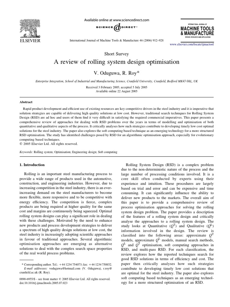 A Review of Rolling System Design Optimisation PDF | PDF | Mathematical Optimization | Stress ...