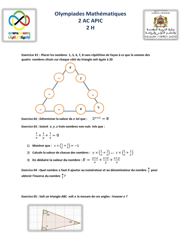Exercices Olympiades Mathématiques 2AC | PDF