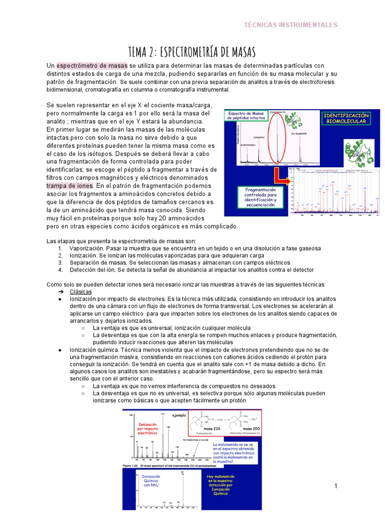 Espectrometría de masas: técnicas y análisis | PDF | Espectrometría de ...
