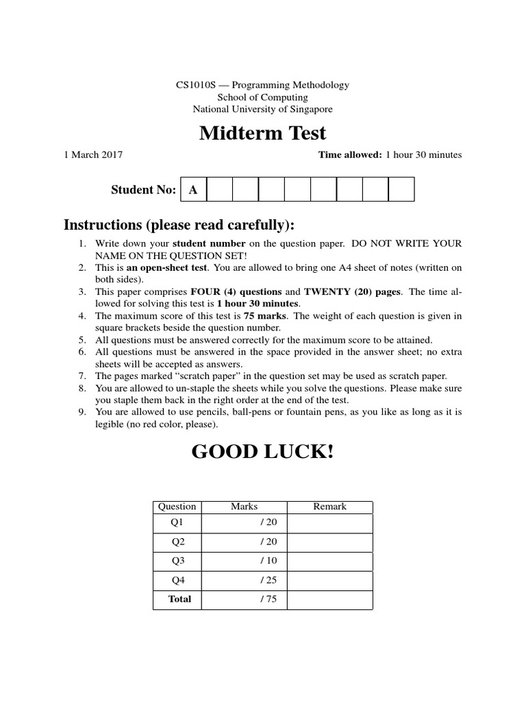 cs1010s Midterm Mar17 PDF | PDF