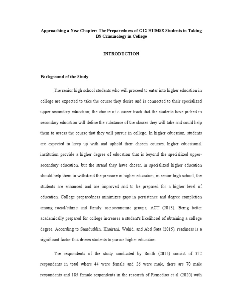 Approaching A New Chapter The Preparedness of G12 HUMSS Students in ...