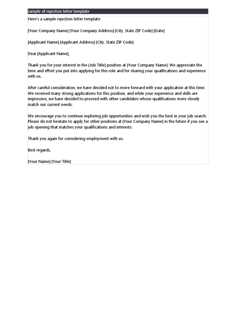 rejection letter template | PDF
