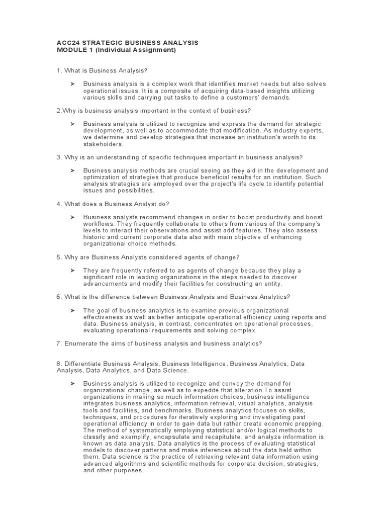 SBA Module 1 Individual assignment.docx | PDF | Business Analysis | Analytics