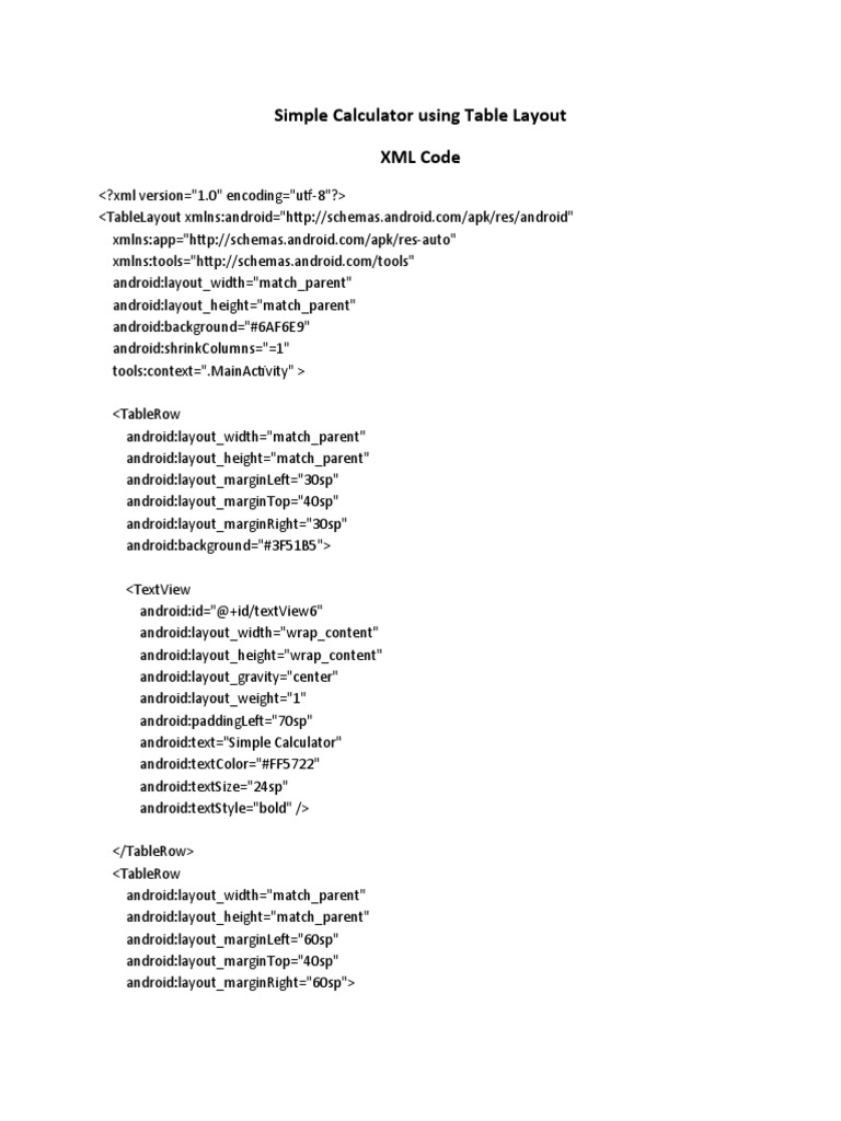 Simple Calculator using Table Layout.docx | PDF | Android (Operating System) | Java (Programming ...