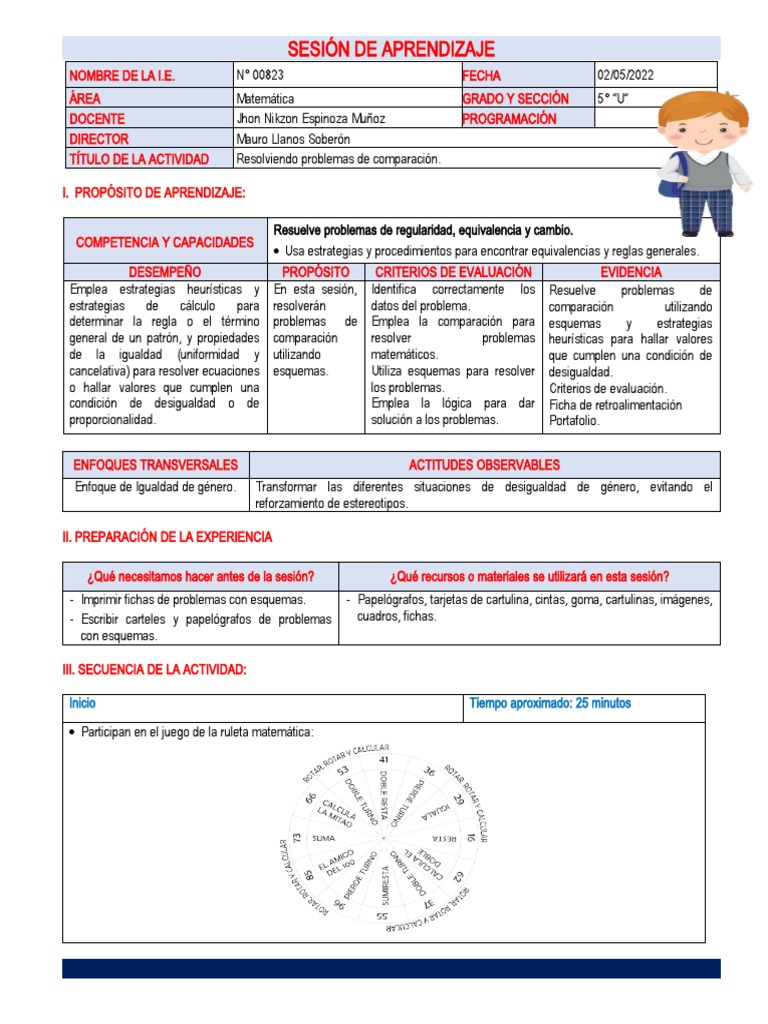 5° Sesion de Aprendizaje Resolvemos Problemas de Comparación | PDF
