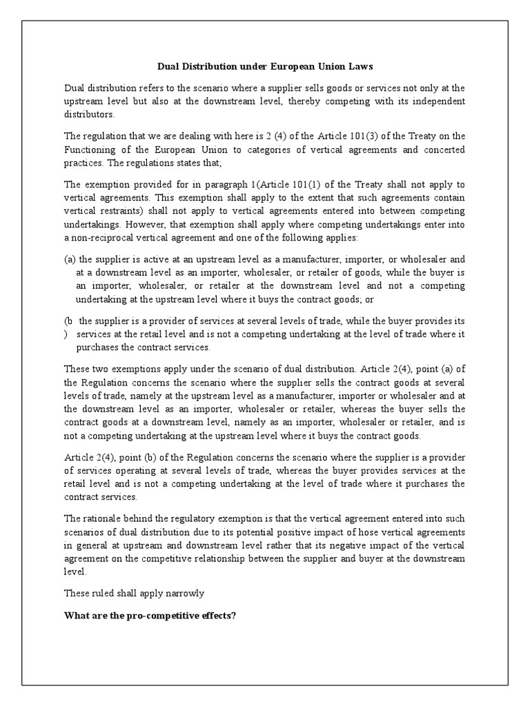 Dual Distribution Under European Union Laws | PDF
