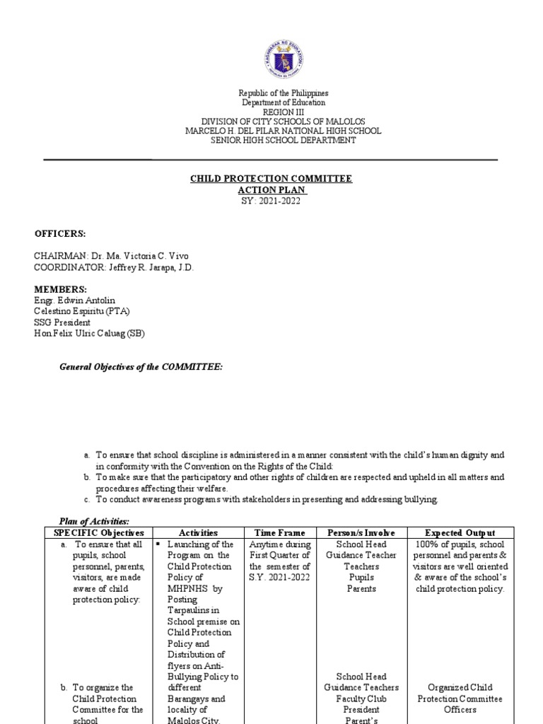 Mhpnhs-Child Protection Action Plan | PDF | Child Protection | Applied ...