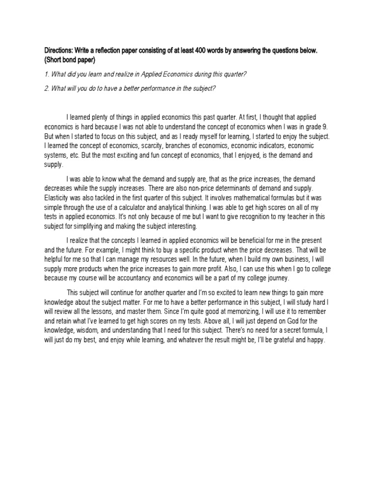 Reflection on Applied Economics Learning | PDF