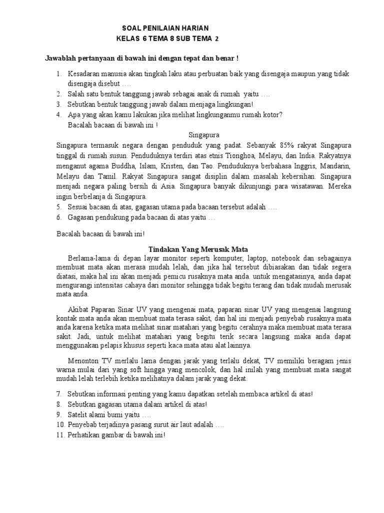 Soal PH Tema 8 Sub Tema 2 | PDF