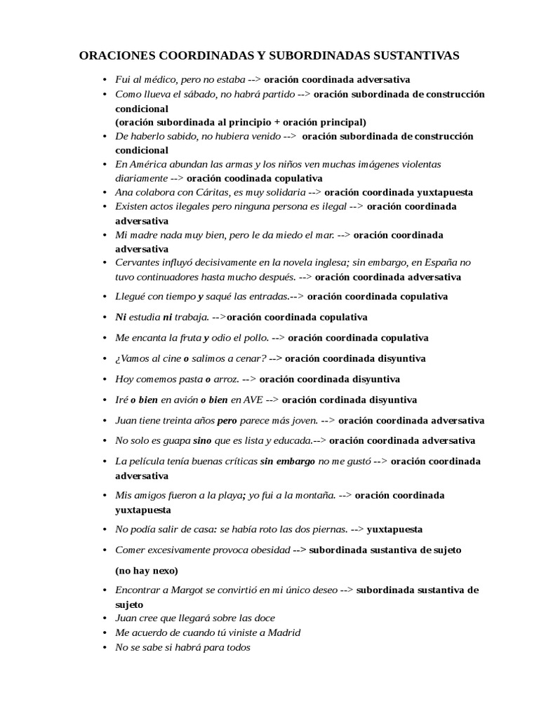 Tipos de oraciones coordinadas y subordinadas | PDF